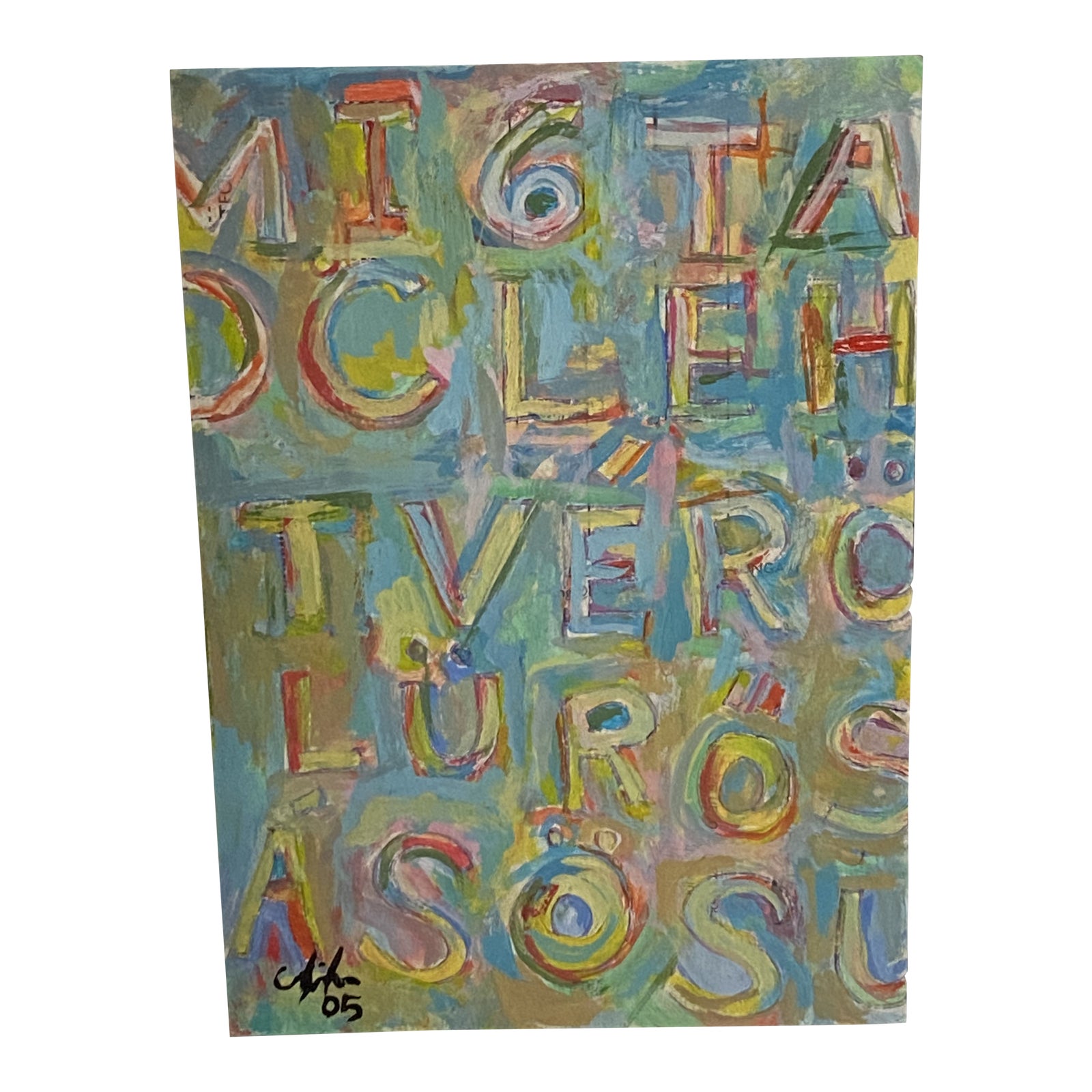 Contemporary Abstract Text Painting, Artist Signed and Framed | Chairish
