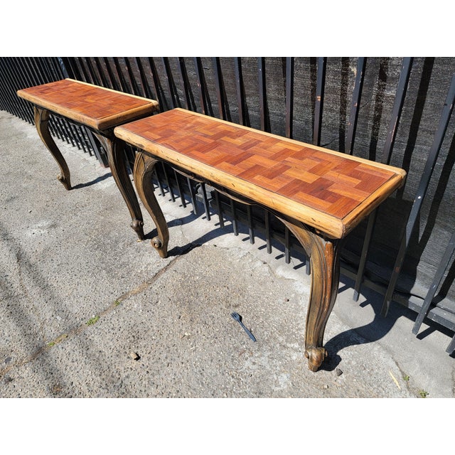 1980s Two Vintage Oak Wood Console Tables | Chairish