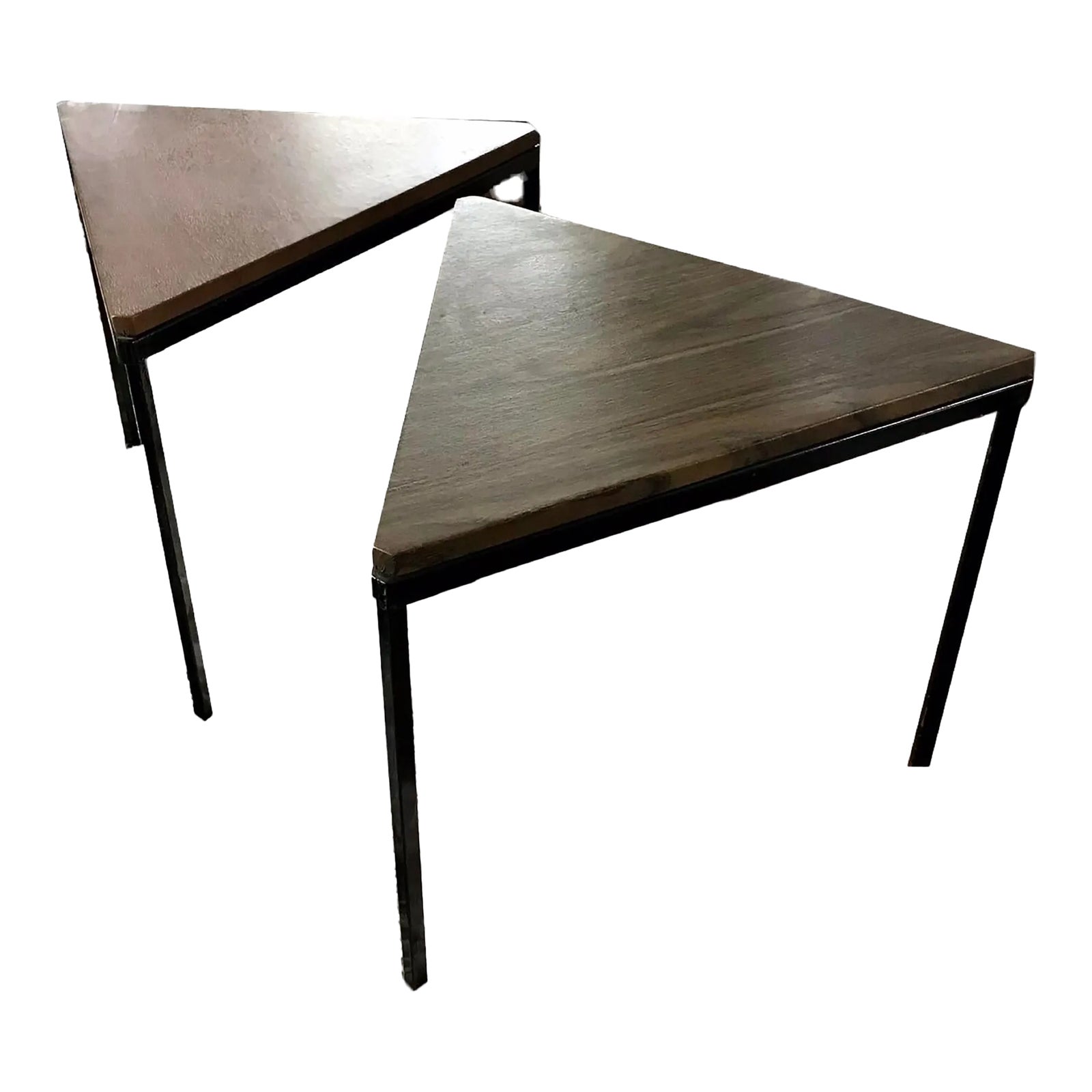 Mid Century Set of Two Stackable Formica Metal Triangle Accent Table ...