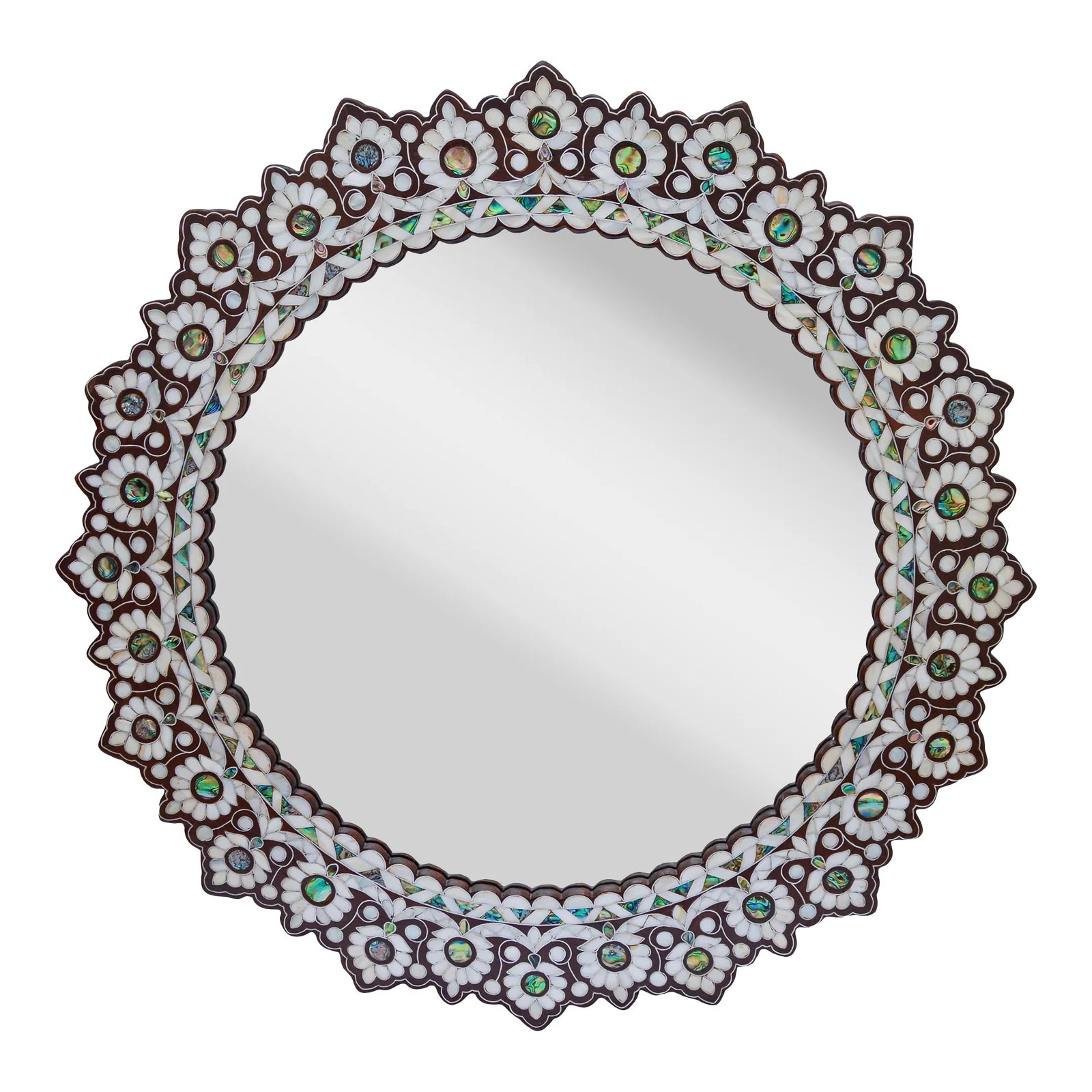 Vintage Handcrafted Floral-Patterned Mother-Of-Pearl Inlaid Mirror ...