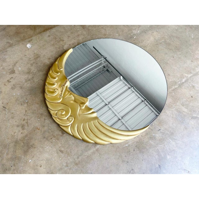 Vintage 1980s Half Moon Celestial Face Wall Mirror | Chairish