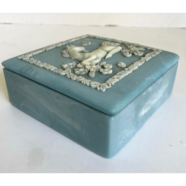 Vintage Unicorn Incolay Blue and White Lidded Trinket Catchall Box ...