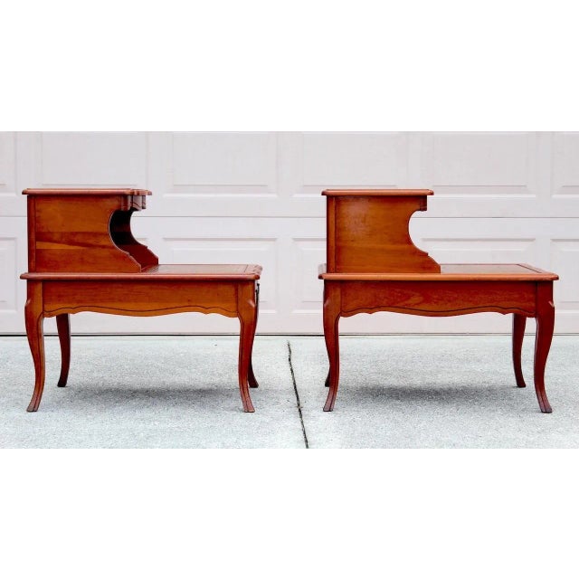 Pair of Vintage Two-Tier Leather Step Side Tables With Drawers | Chairish