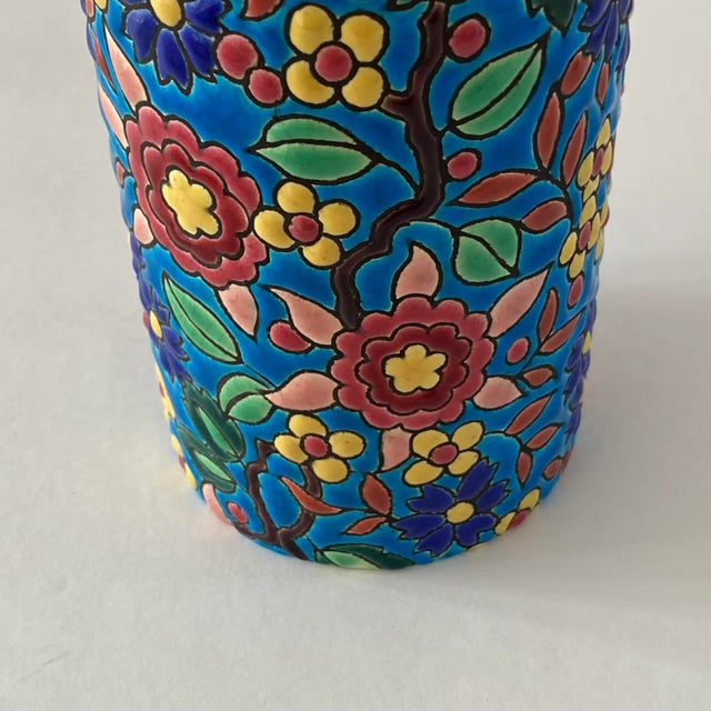 Antique French Emaux De Longwy Enameled Faience Floral Vase | Chairish