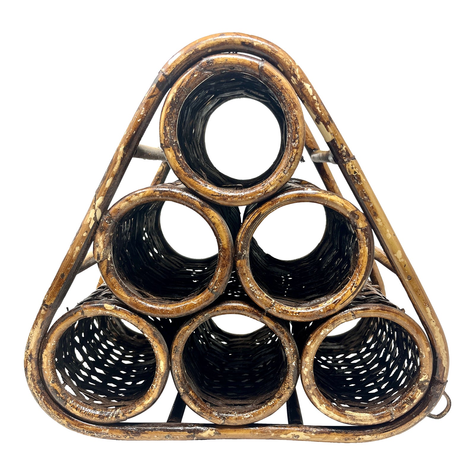 Vintage Mid-Century Boho 6 Bottle Rattan Wine Rack | Chairish