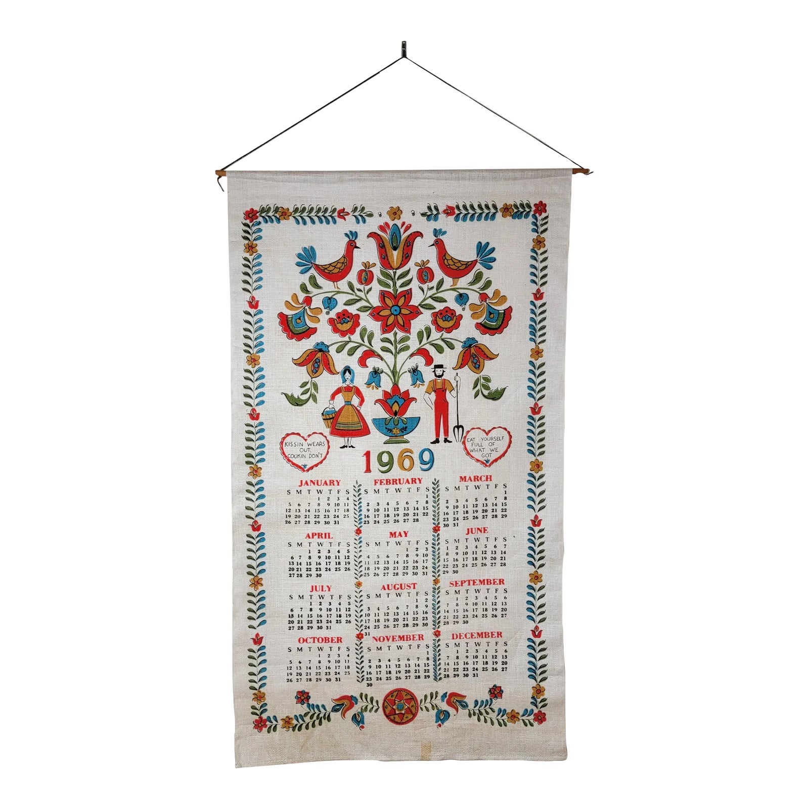 Beautiful Vintage 1969 Cloth Repeater Calendar | Chairish