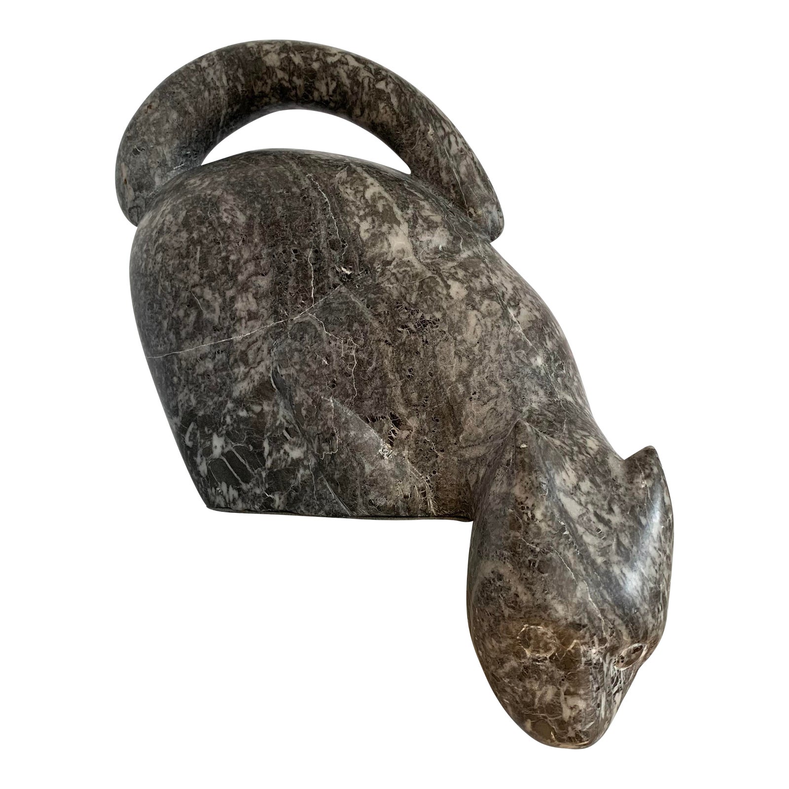 Lifesize Marble Cat Sculpture | Chairish