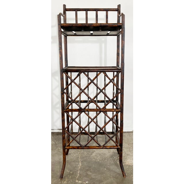 Vintage Burnt Tortoise Shell Finish Rattan Wine Rack | Chairish