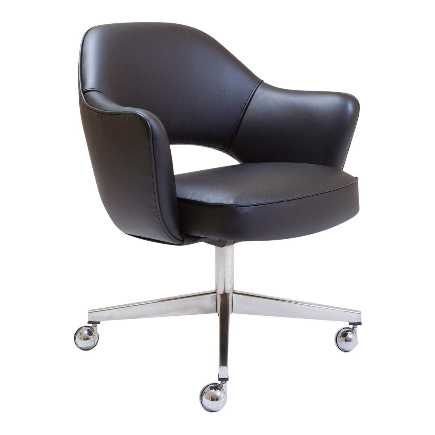 Saarinen Executive Arm Chair in Black Leather, Swivel Base | Chairish
