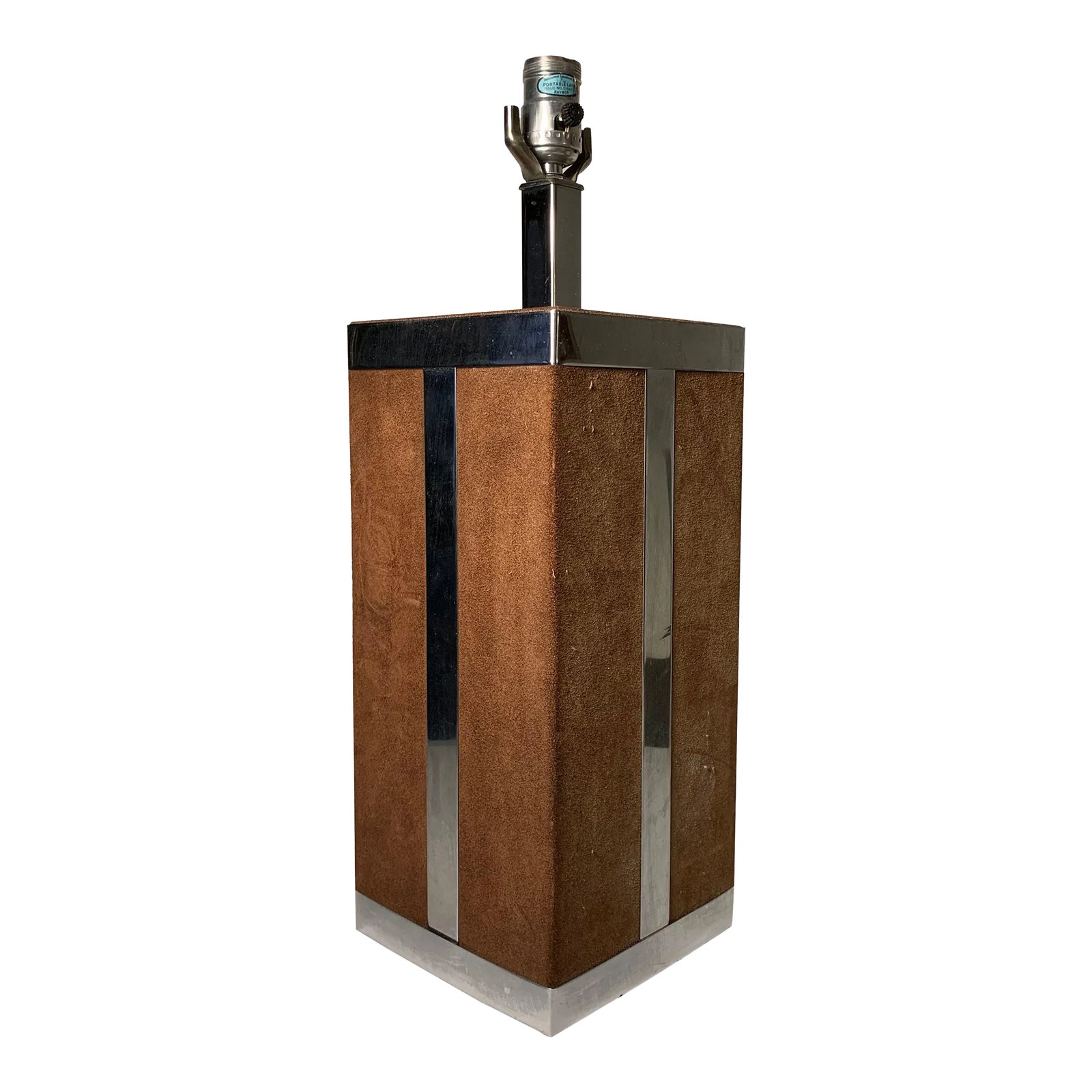 Vintage 1970s Chrome and Suede Lamp by Raymor | Chairish