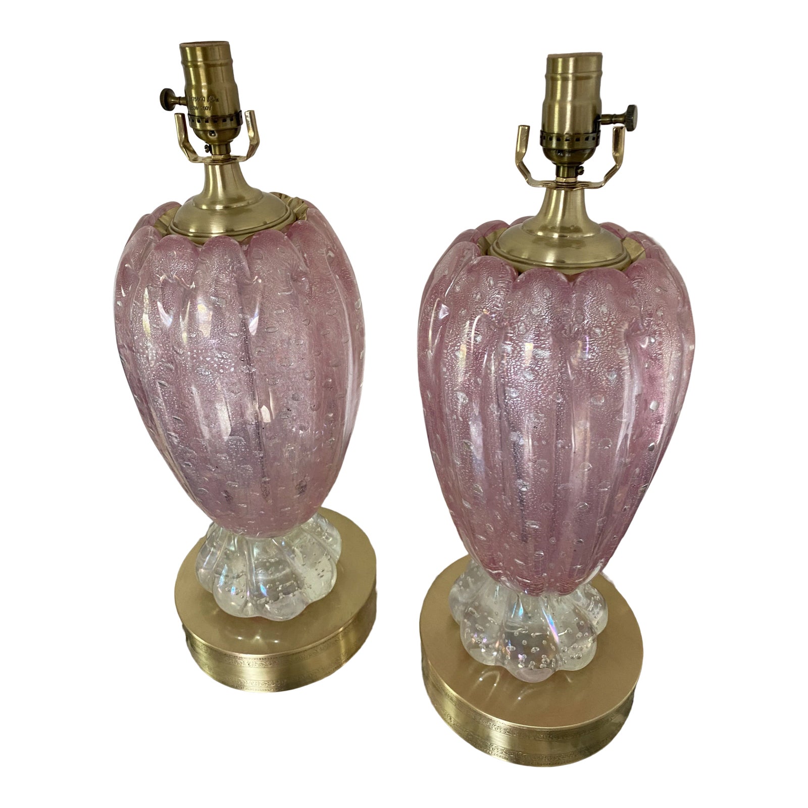 Vintage 1950s Venetian Glass Murano Ballerina Lamps in Pink With Brass ...
