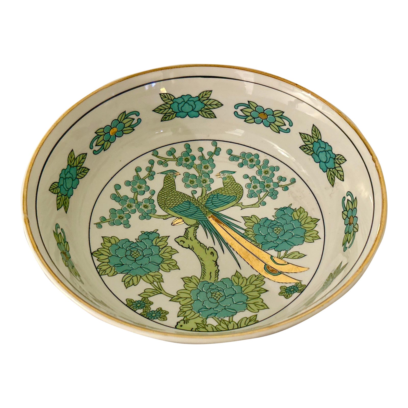 Green Imari Peacock Bowl | Chairish