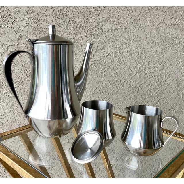 Mid 20th-Century Brushed Stainless Steel 3 Piece Coffee/Tea Service Set ...