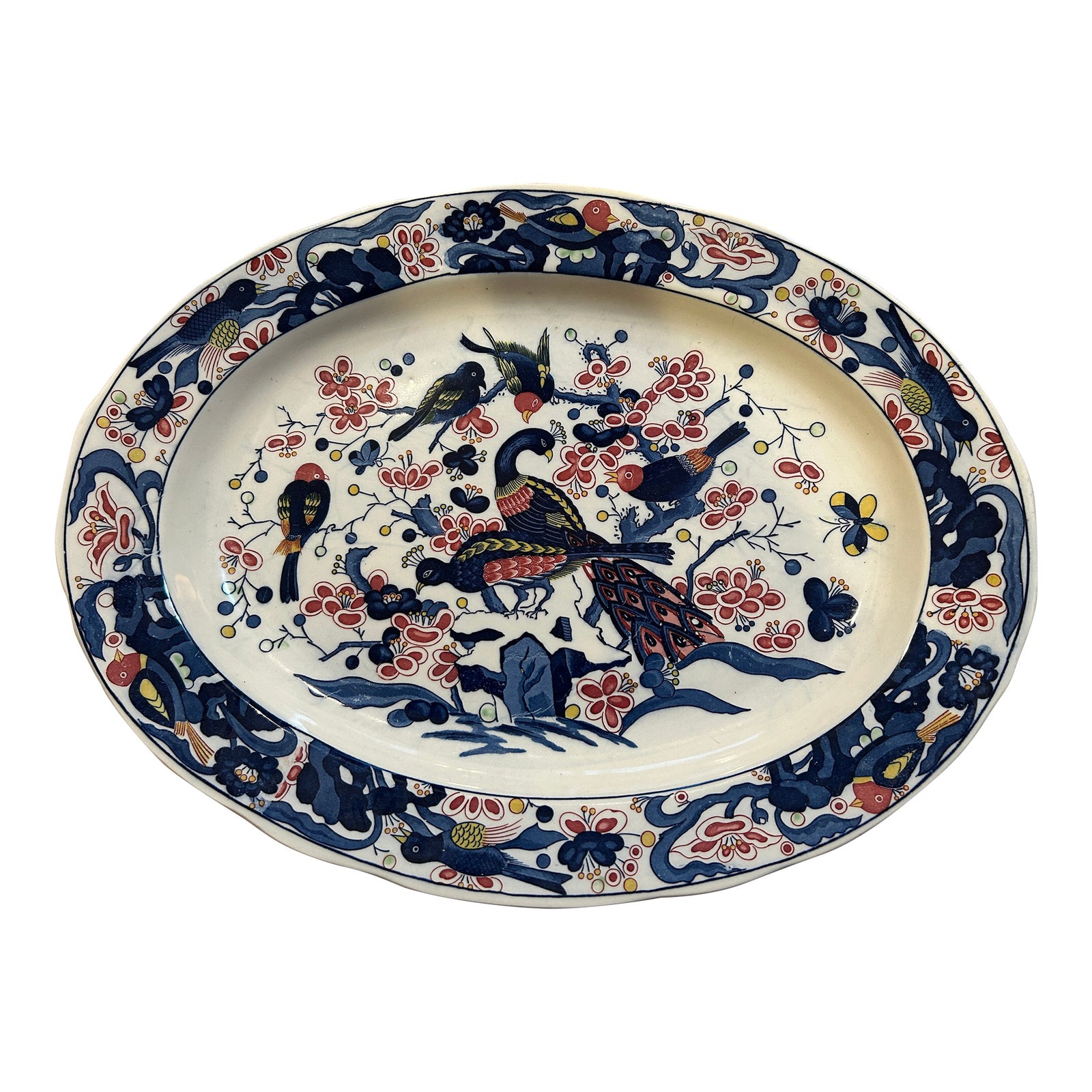 Vintage Japanese Amari Asian Bluebird and Peacock Platter | Chairish