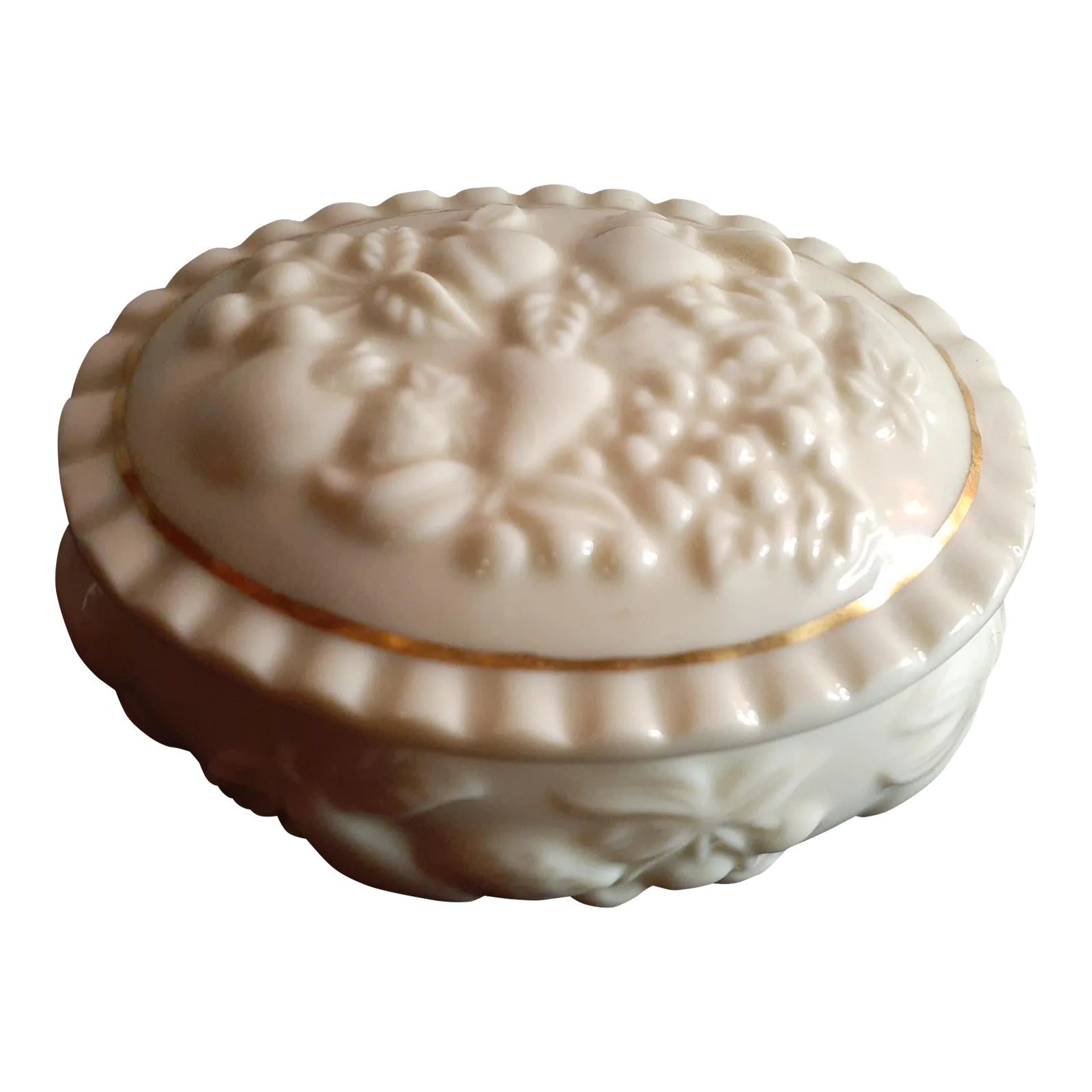 Lenox Beige Porcelain Oval Trinket Box | Chairish