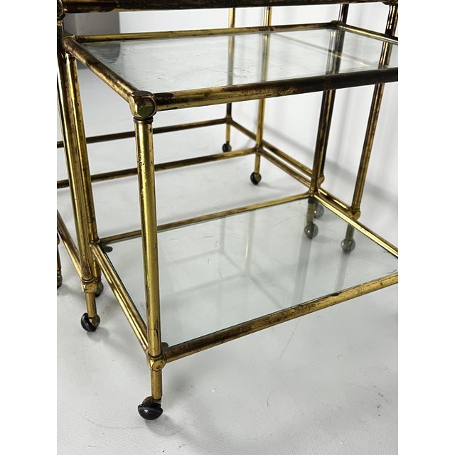 Mid-Century Nesting Set of Three Bar Carts in Brass and Glass. Italy ...