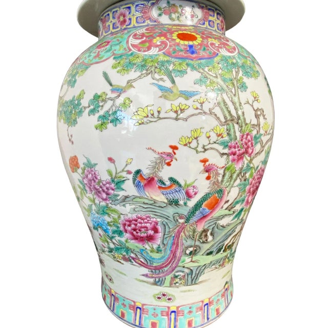 Lg Chinoiserie Famille Rose Porcelain Ginger Jar 26" H | Chairish