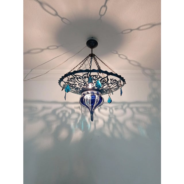 90s Chandelier Vintage Wrought Iron Lighting Ceiling Pendant | Chairish
