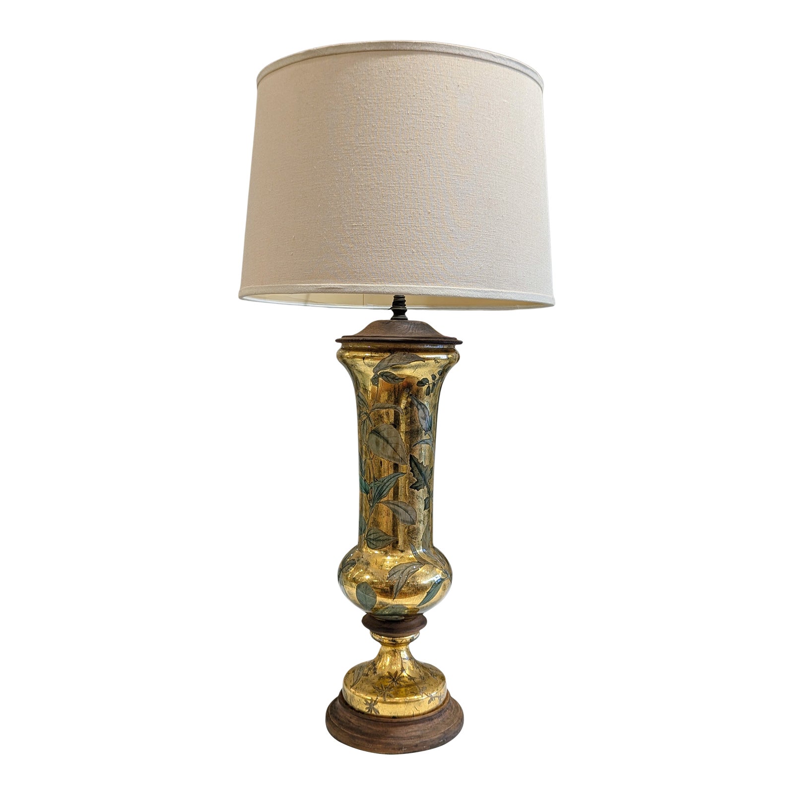 Gold Leaf Botanical Glass Table Lamp, Mid-20th Century | Chairish