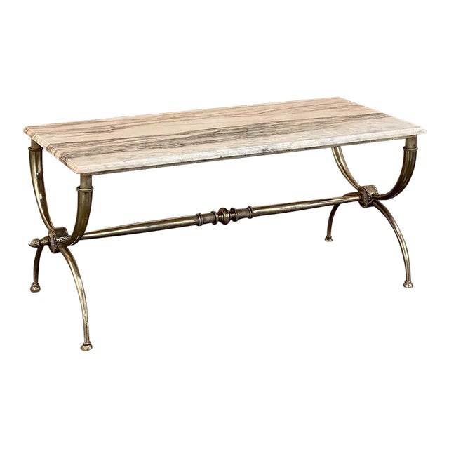 Mid-Century Brass Coffee Table With Marble Top | Chairish