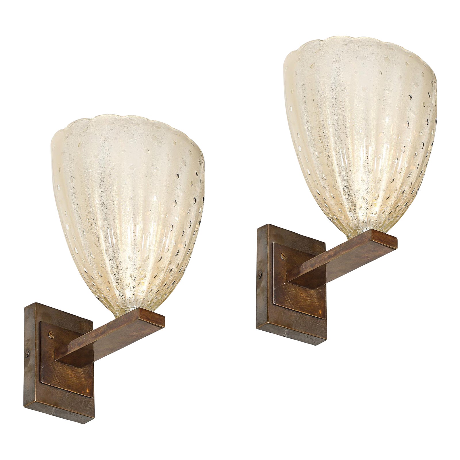Modernist Hand-Blown Murano Glass Sconces in Opalene Glass With 24 ...