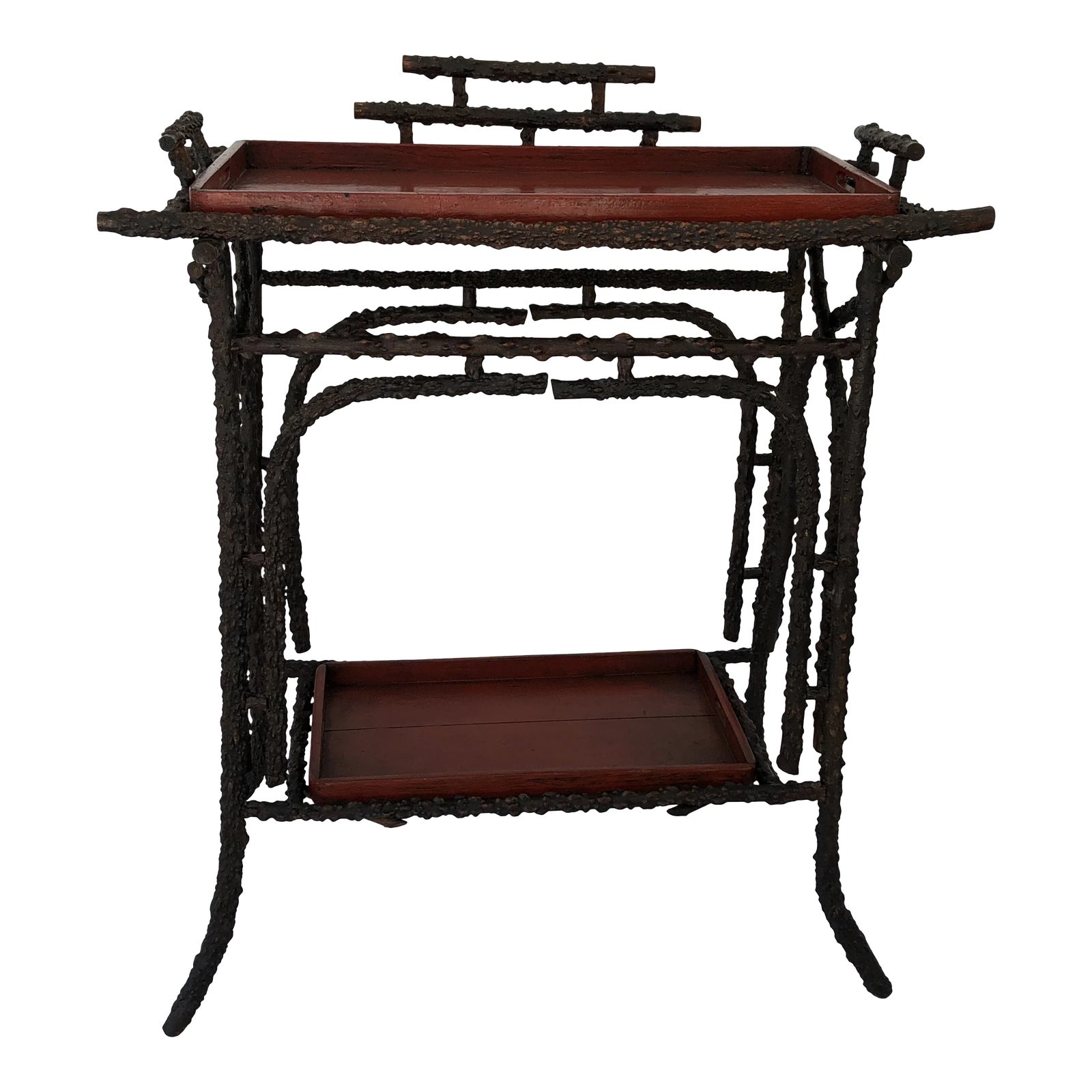 1950s Japanese Burr Root Wood Stand With Lacquer Tray Table | Chairish