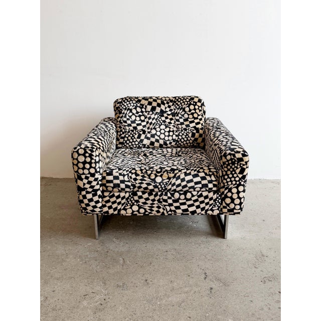 Chrome and Optical Velvet Chair by Milo Baughmann | Chairish