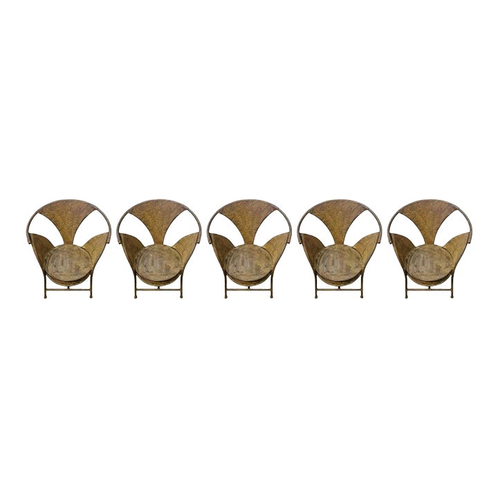 Sculptural Rusty French Metal Patio Chairs, Set of 5 | Chairish