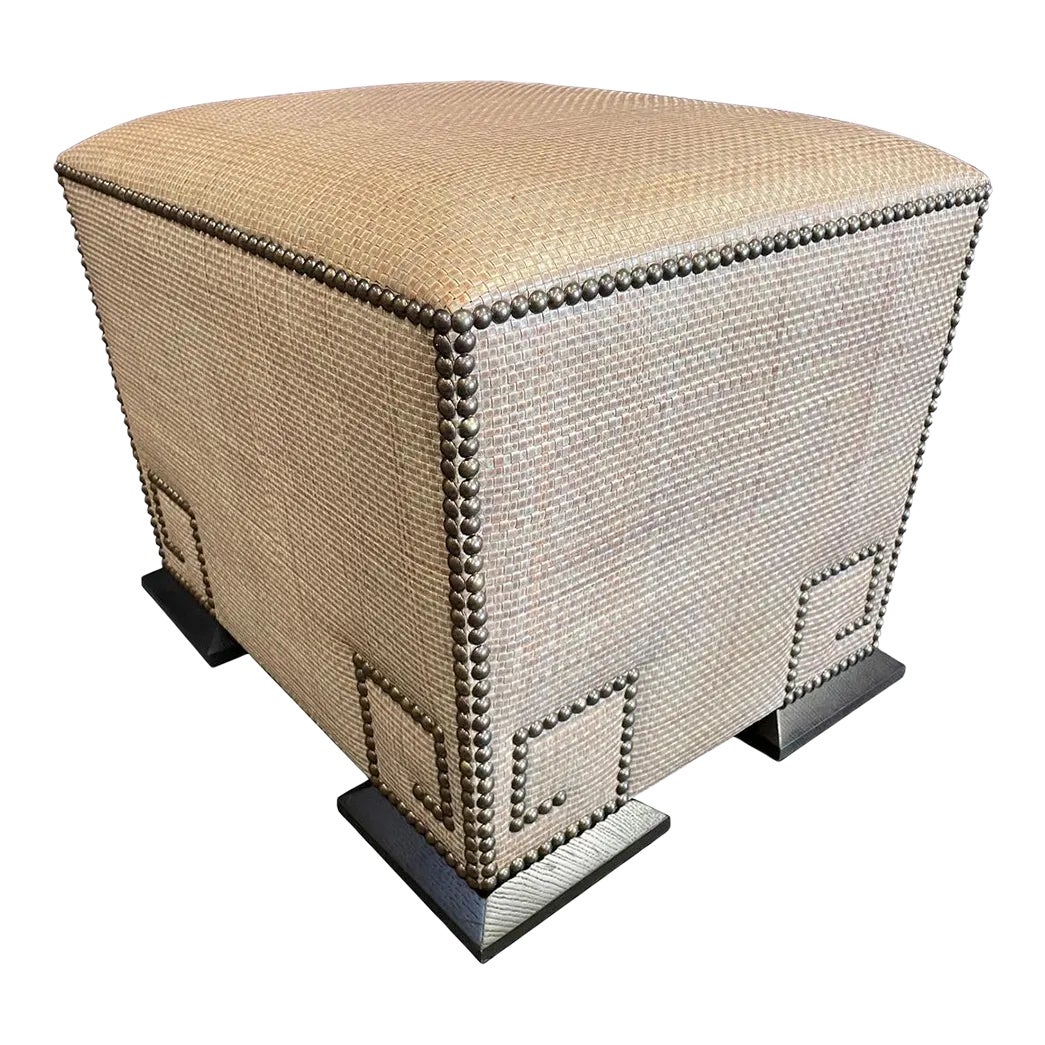 Mahogany & Upholstery Greek Key Ottoman With Brass Nailheads From the ...