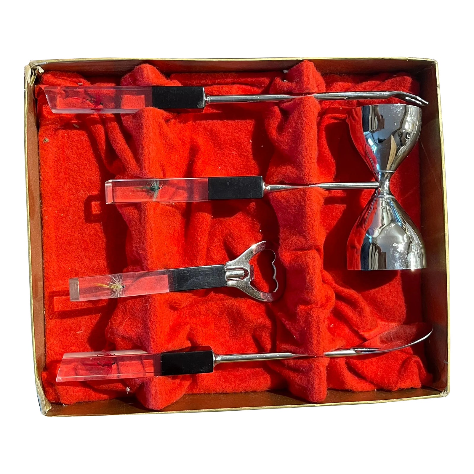 Mid 20th Century Swank Lucite Handles With Fishing Lures Bar Tool Set ...