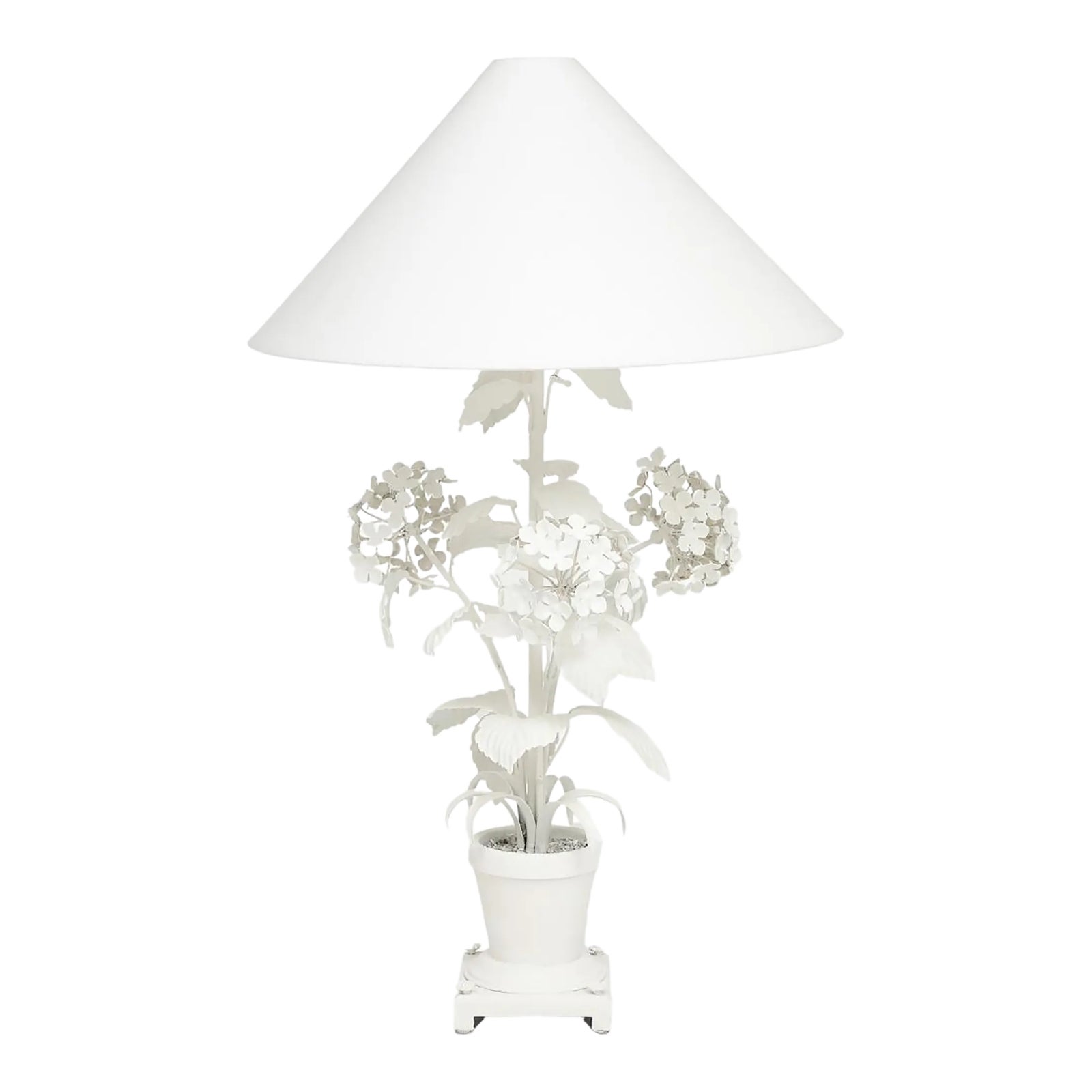Vintage Painted Tole Hydrangea Lamp With Custom Shade | Chairish