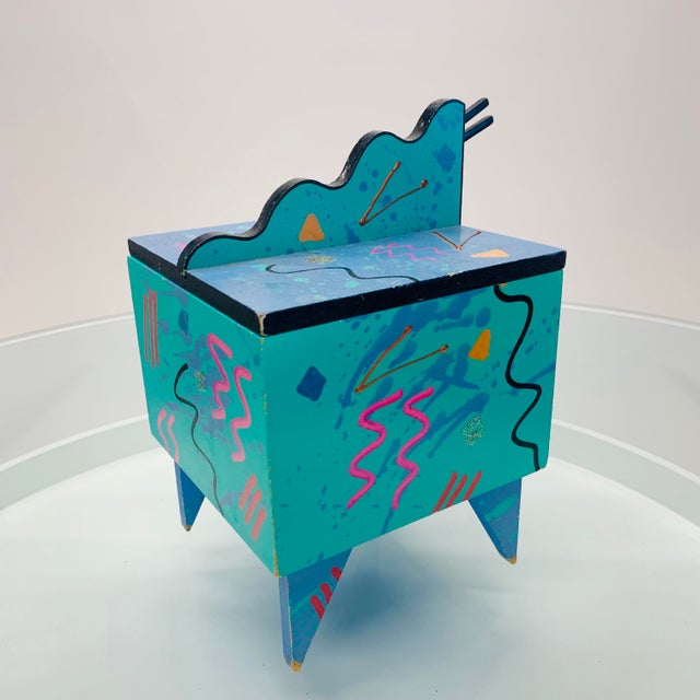 1980s Hollis Fingold Blue Memphis Style Cube Jewelry Box | Chairish