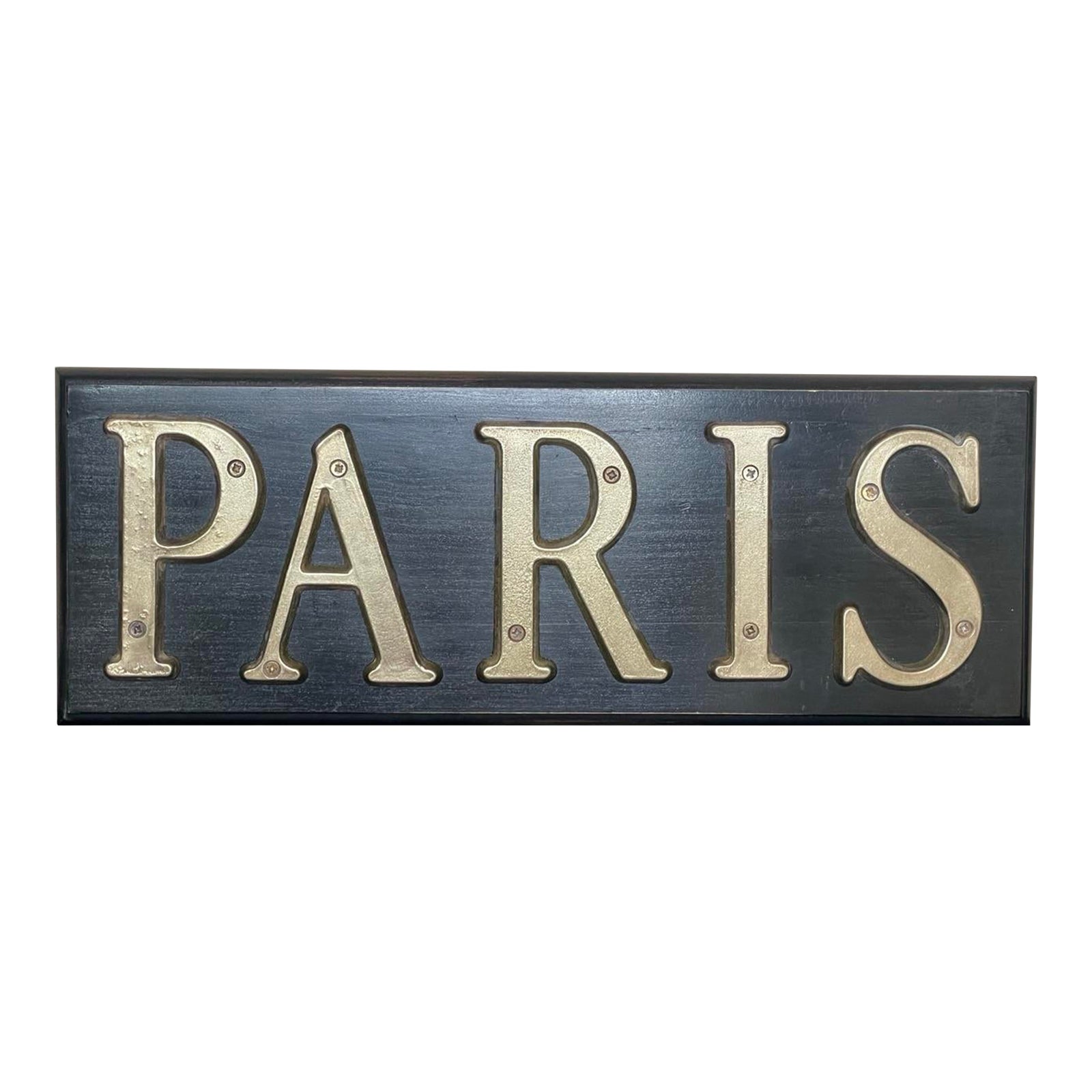 Paris Wall Sign Plaque With Brass Letters | Chairish