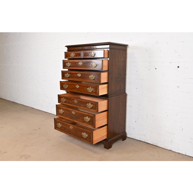 Drexel Heritage Chippendale Banded Mahogany Highboy Dresser | Chairish