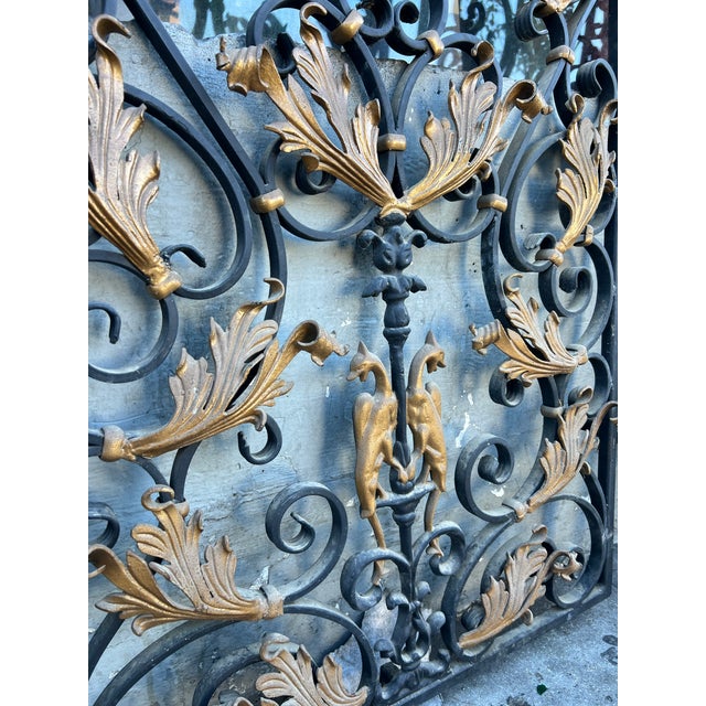 1940s Iron Gates With Gold Leaf Detailing and Iron Shield With Unicorns ...