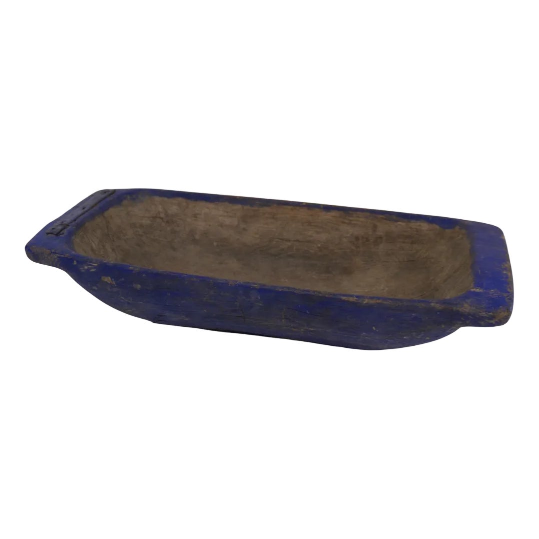 Large Antique Swedish Folk Art Blue Wooden Trough, Late 1800s | Chairish