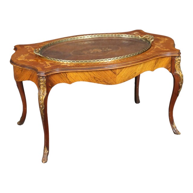 Carved Walnut Inlaid French Serving Tray Louis XV Style Coffee Cocktail ...