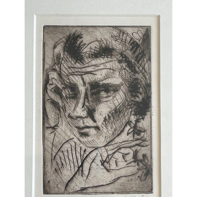 Vintage 1950s Print Abstract Face Etching Signed | Chairish