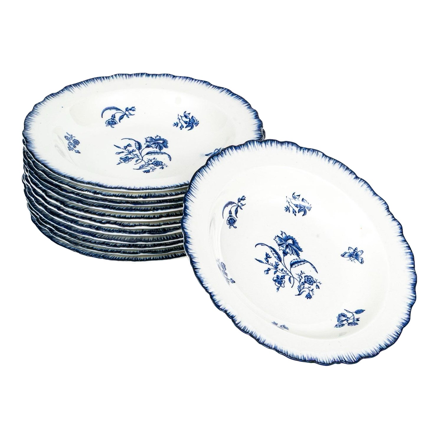 Antique Early 20th C. English Blue & White Cauldon Porcelain Soup Bowls ...