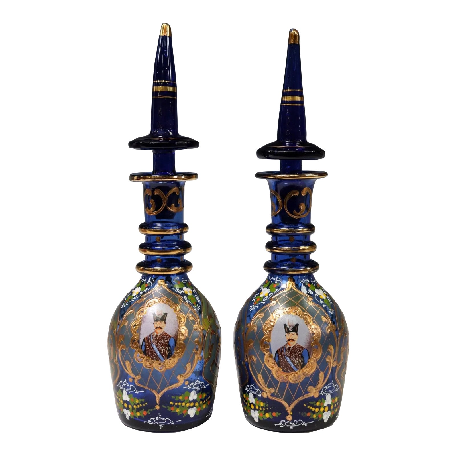 19th Century Bohemian Moser Persian Market Gilt Glass Decanters - a ...