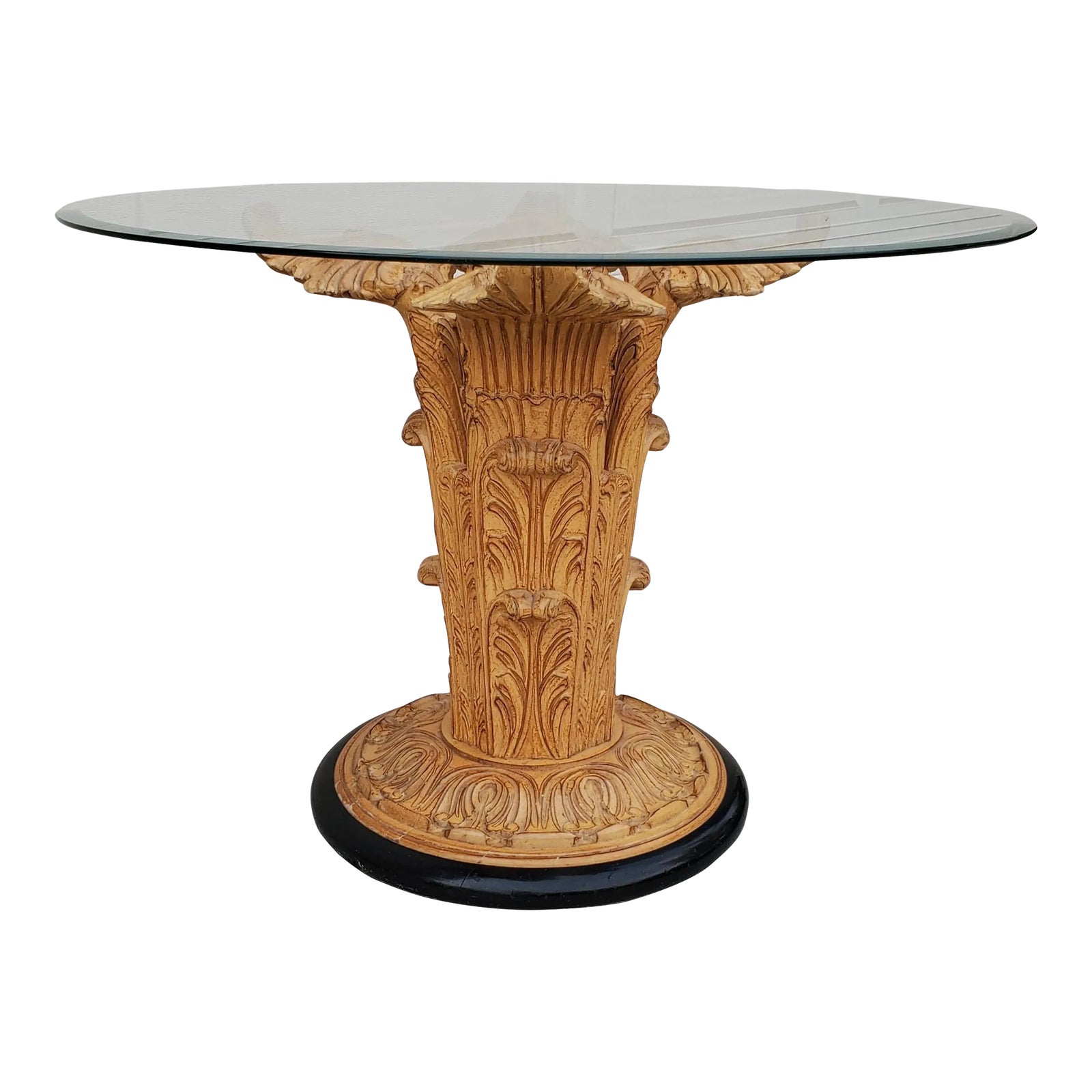 1980s Vintage Italian Renaissance Acanthus Leaf Ornament and Scroll Design Carved Wood Dining ...