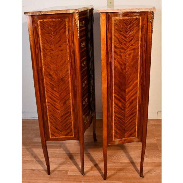 1890 Antique French Louis XV Walnut Inlaid & Marble Top Pair Chest of ...