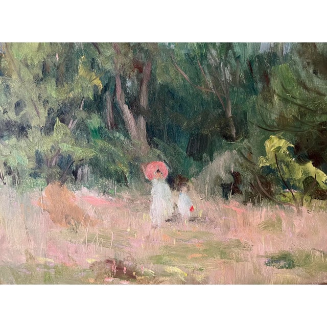 American Impressionist Oil Painting Figures in a Landscape New England ...