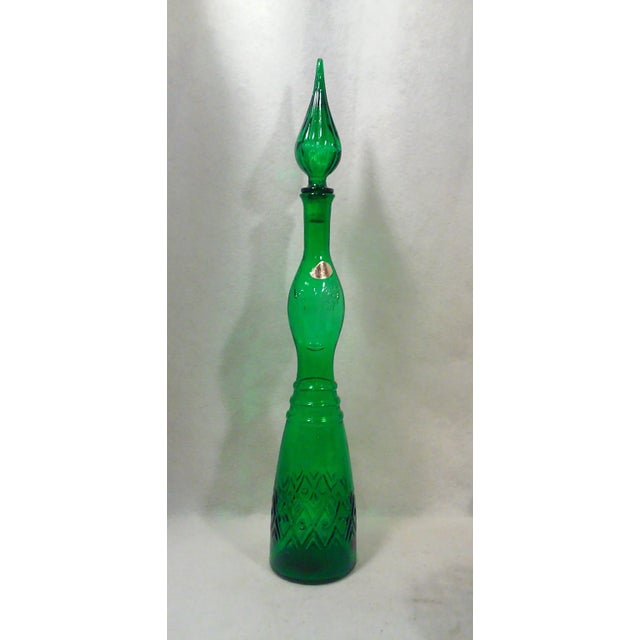 Mid-Century Italian Tall Green Face Decanter | Chairish