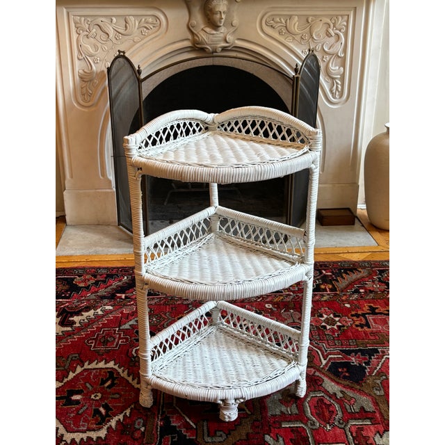 Vintage White Wicker Corner Etagere Chairish