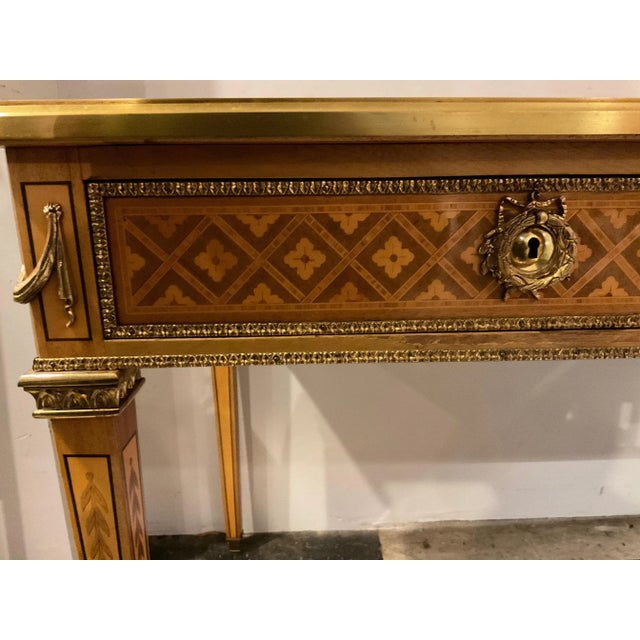 French Inlay Leather Top Desk, Finished On Both Sides | Chairish