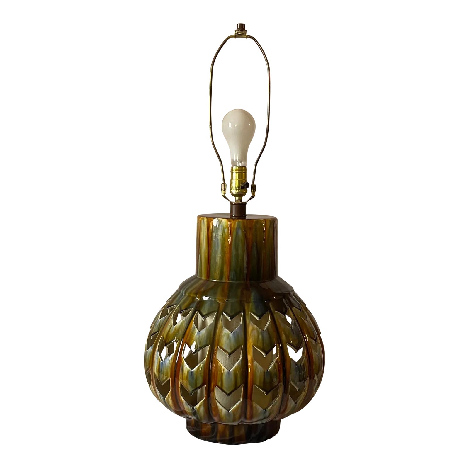 1960's Chevron Ceramic Pottery Lamp Mid-Century Modern | Chairish