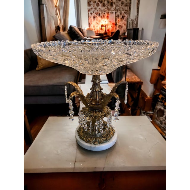 Mid-Century Bronze Compote Bowl With Crystals and Marble Base | Chairish