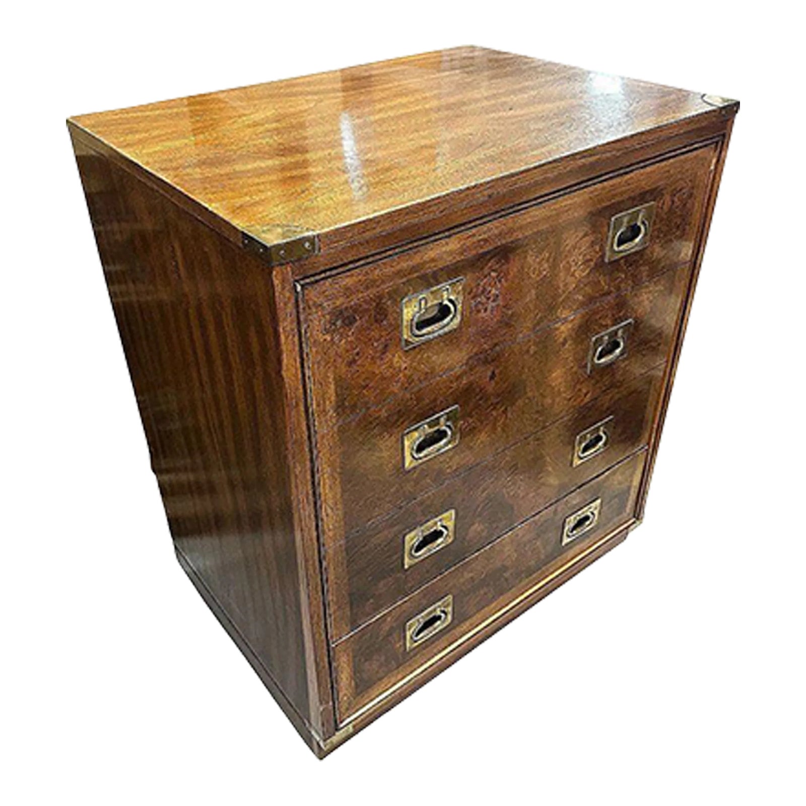 Mid 20th Century Mid Century Burlwood & Brass Campaign Bar Cabinet by ...