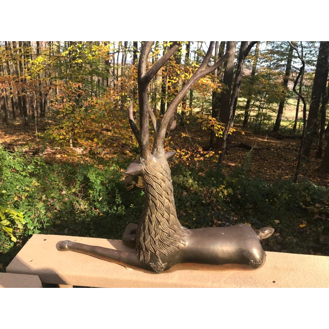 Reclining Reindeer Statue Solid Brass | Chairish